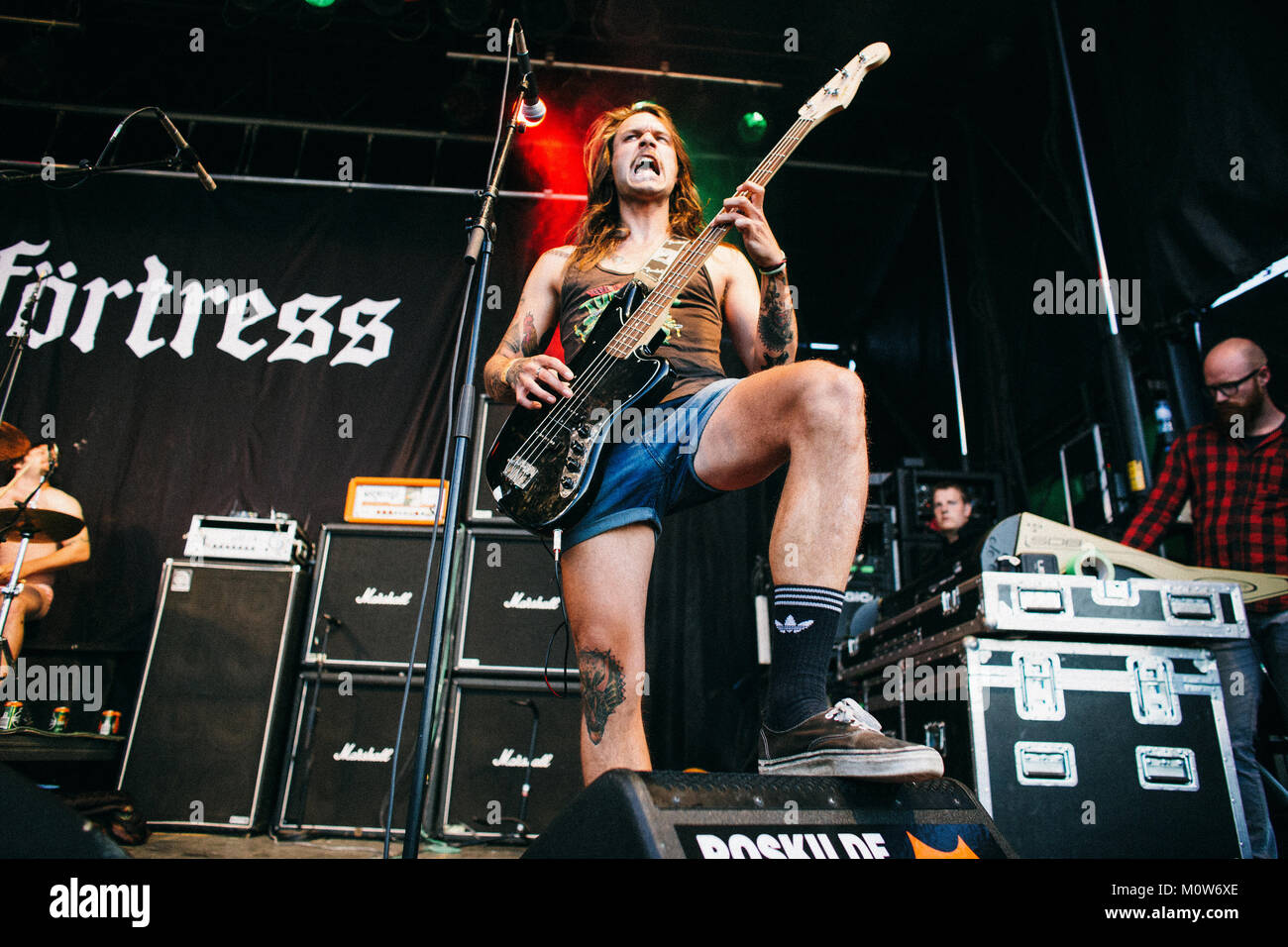 The Danish heavy rock band Förtress performs a live concert at the ...