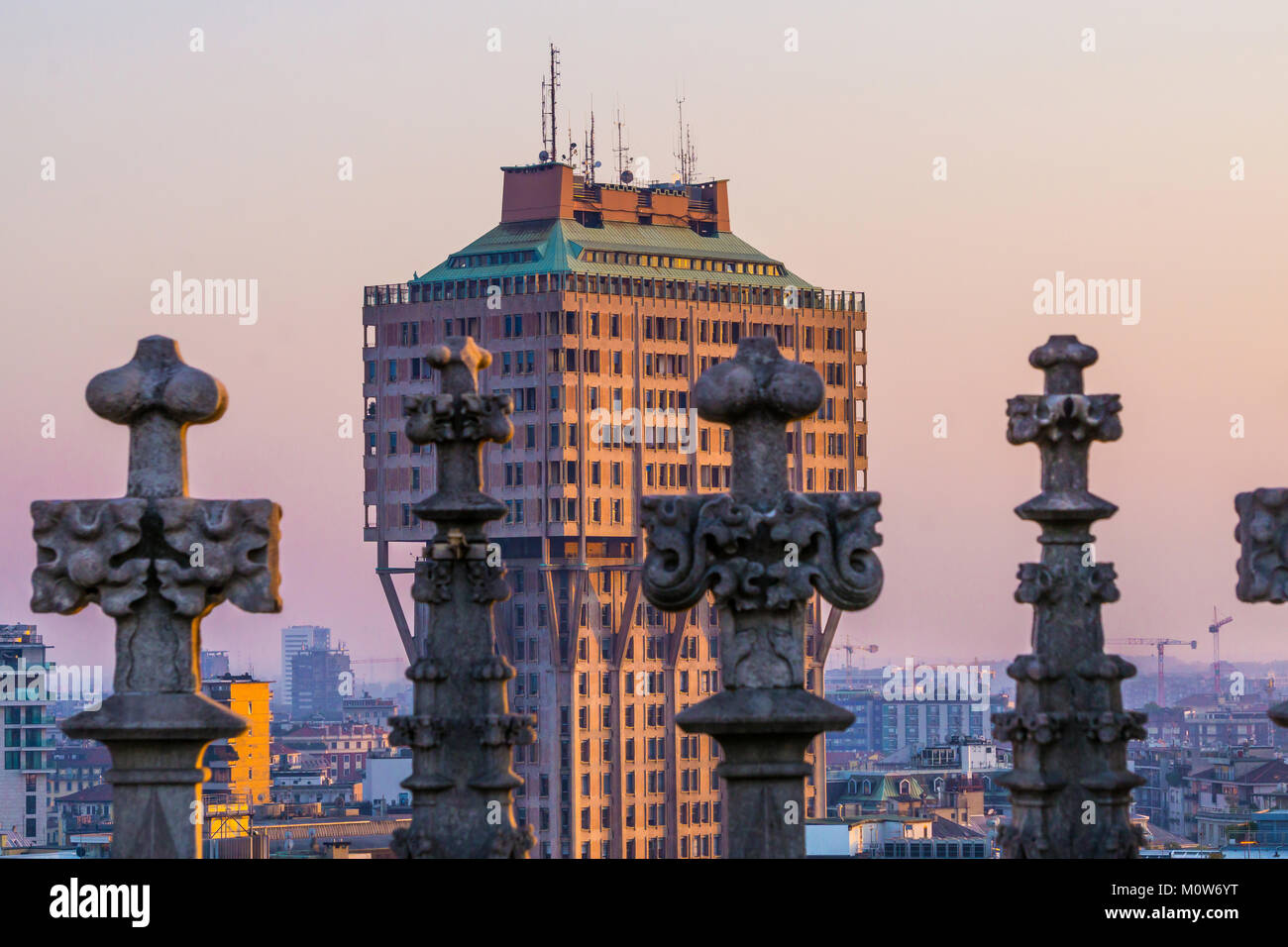Italy,Lombardy,Milan,Velasca Tower viewed from the Duomo roof Stock ...