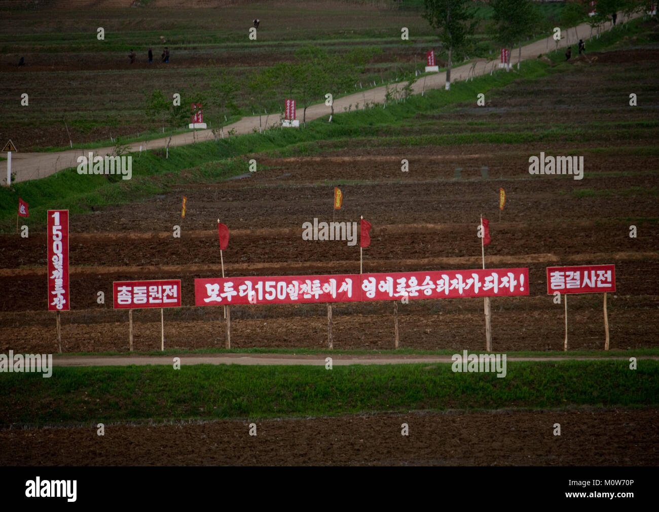 Propaganda slogan for the 150 days of labor campaign on a red billboard ...