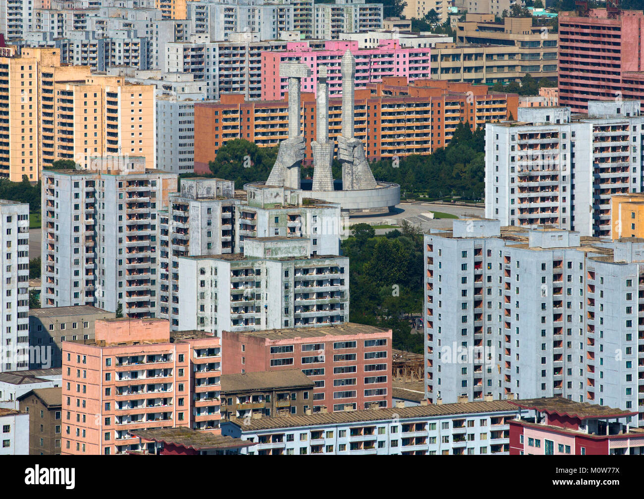 High angle view of buildings in the city center, Pyongan Province ...