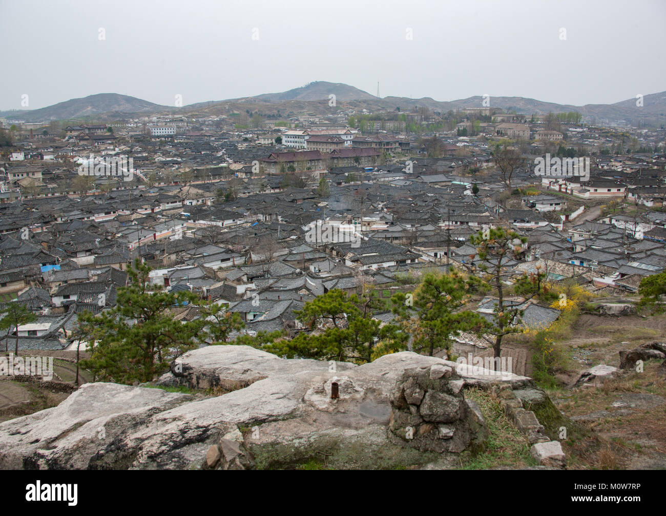 High angle view of the Korean houses in the old town, North Hwanghae ...