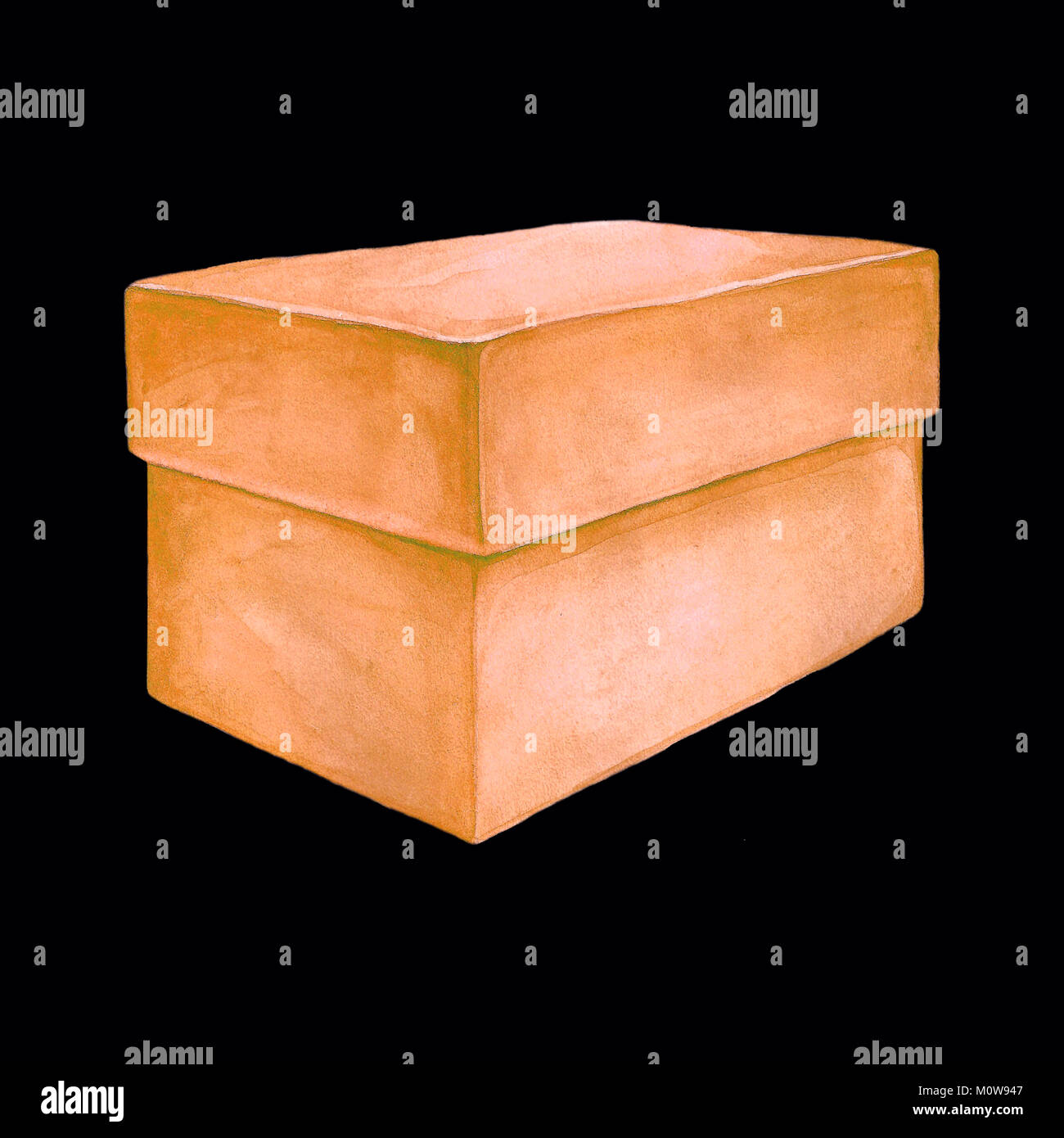 Watercolor image of an orange cardboard box. Isolated illustration of a ...