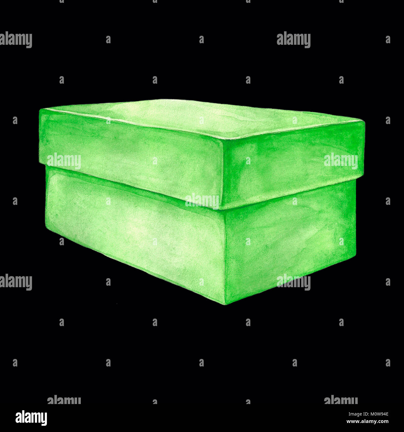 Watercolor image of a green cardboard box. Isolated illustration of a ...