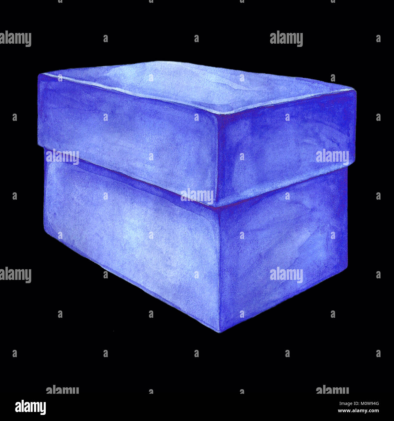 Watercolor image of a blue cardboard box. Isolated illustration of a ...