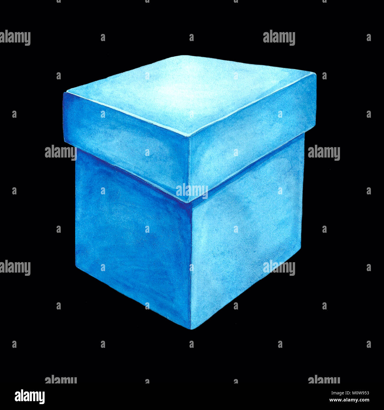 Watercolor image of a light blue cardboard box. Isolated illustration ...