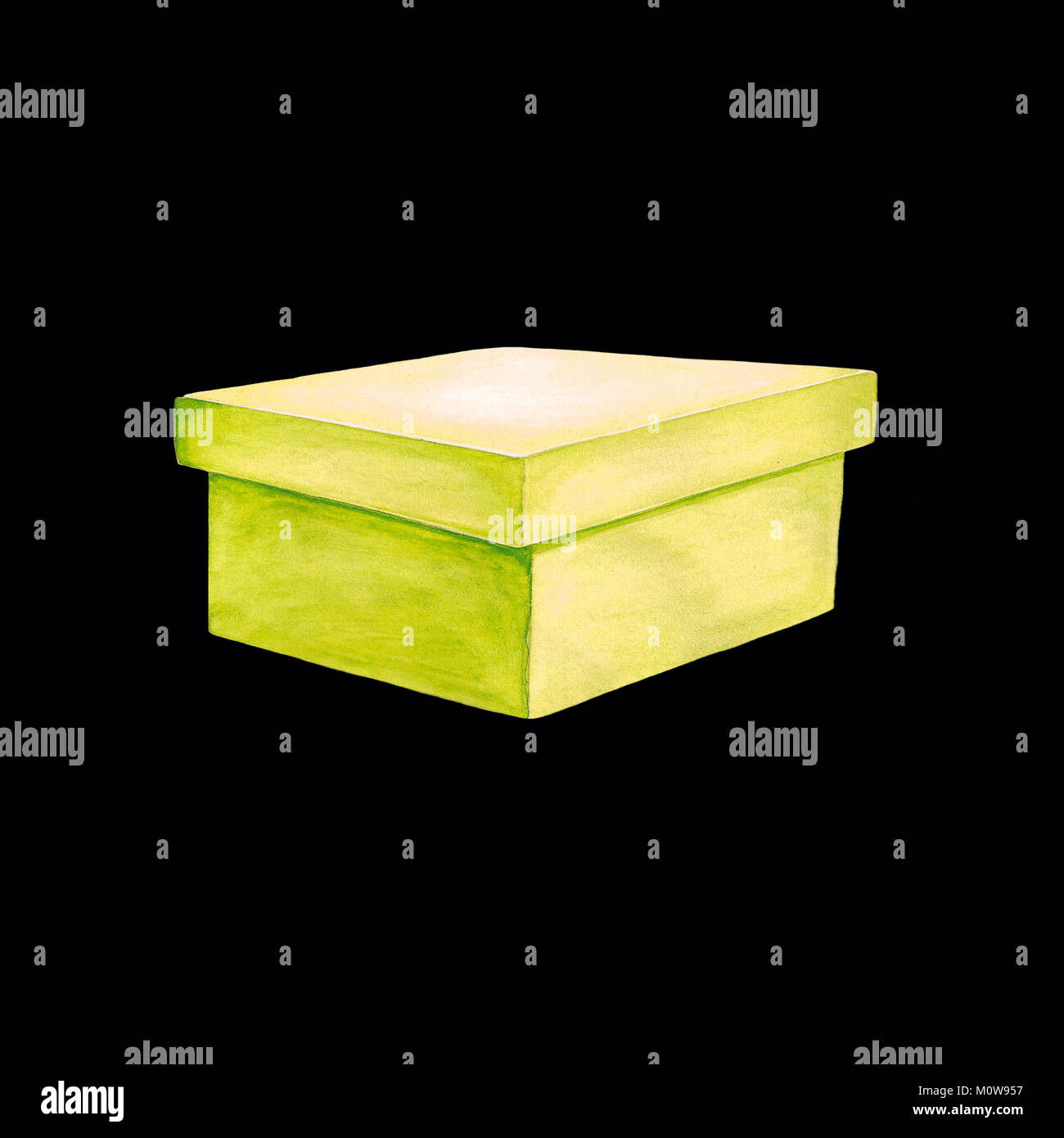 Watercolor image of a yellow cardboard box. Isolated illustration of a ...