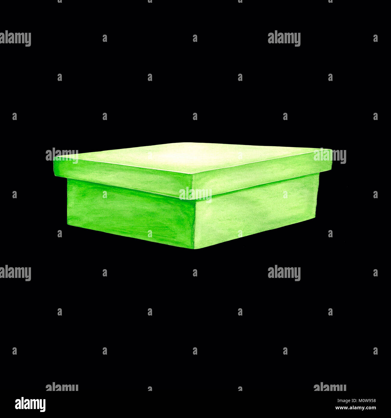 Watercolor image of a green cardboard box. Isolated illustration of a ...
