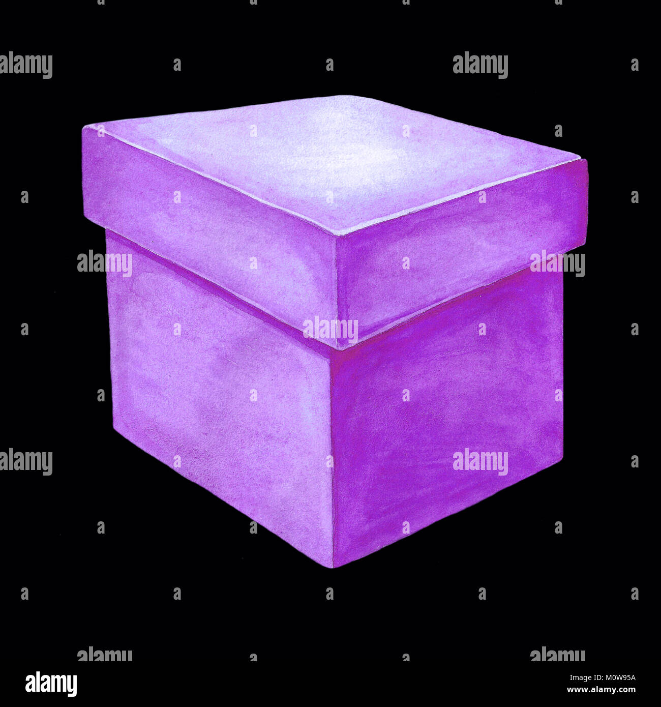 Watercolor image of a purple cardboard box. Isolated illustration of a ...