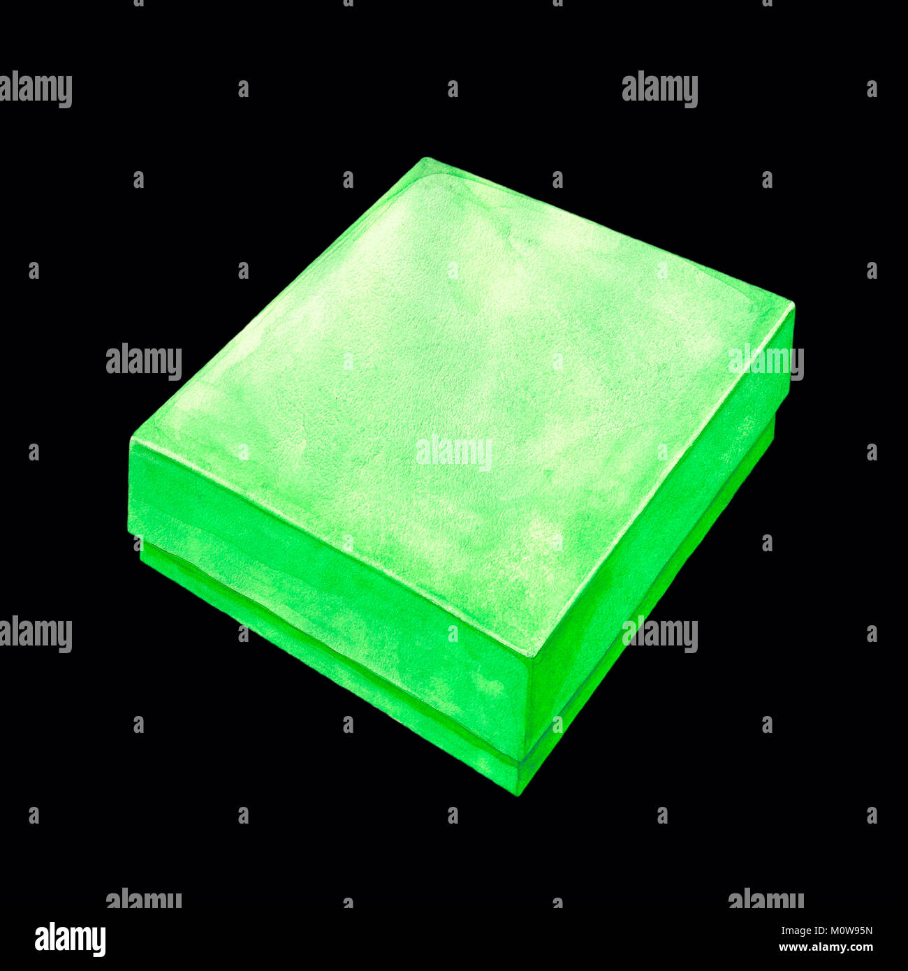 Watercolor image of a green cardboard box. Isolated illustration of a ...
