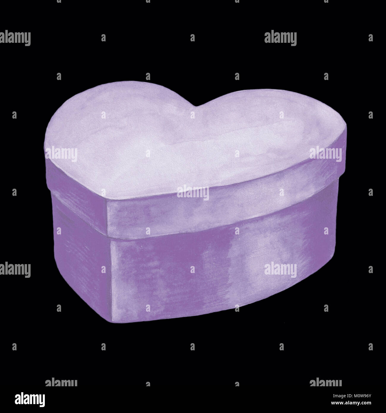 Watercolor illustration of a purple cardboard box in the shape of a ...