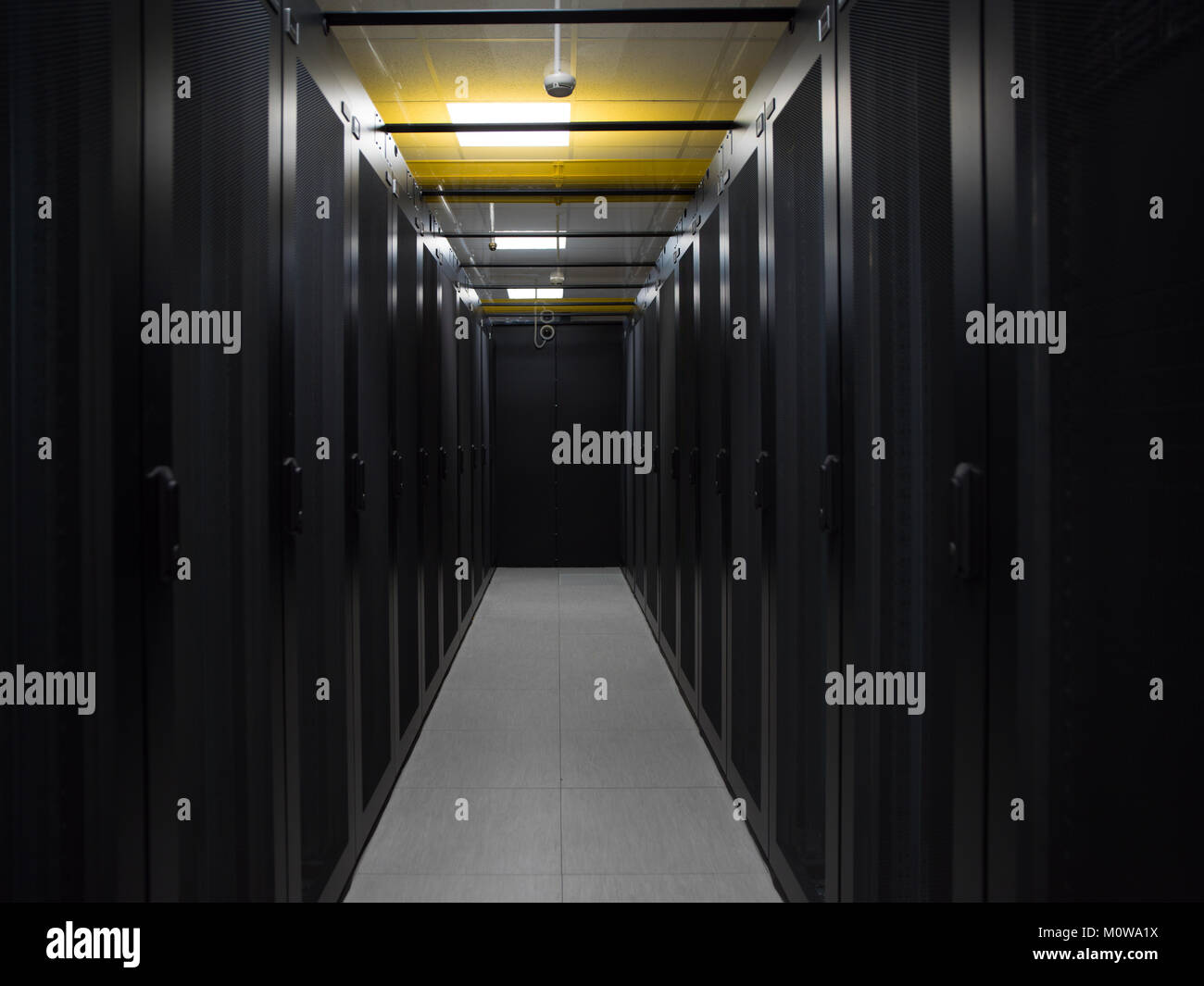 modern server room with black servers and hardwares in a internet data ...