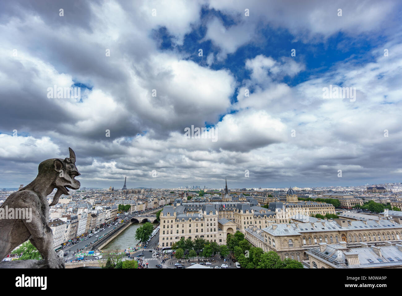 Gargoyle of Notre Dame Cathedral church and Paris cityscape Stock Photo ...