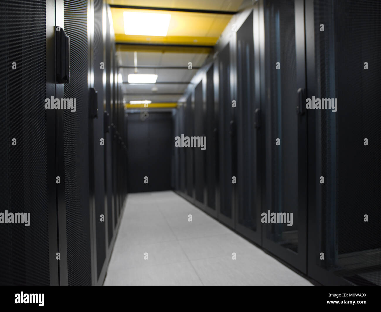 modern server room with black servers and hardwares in a internet data ...