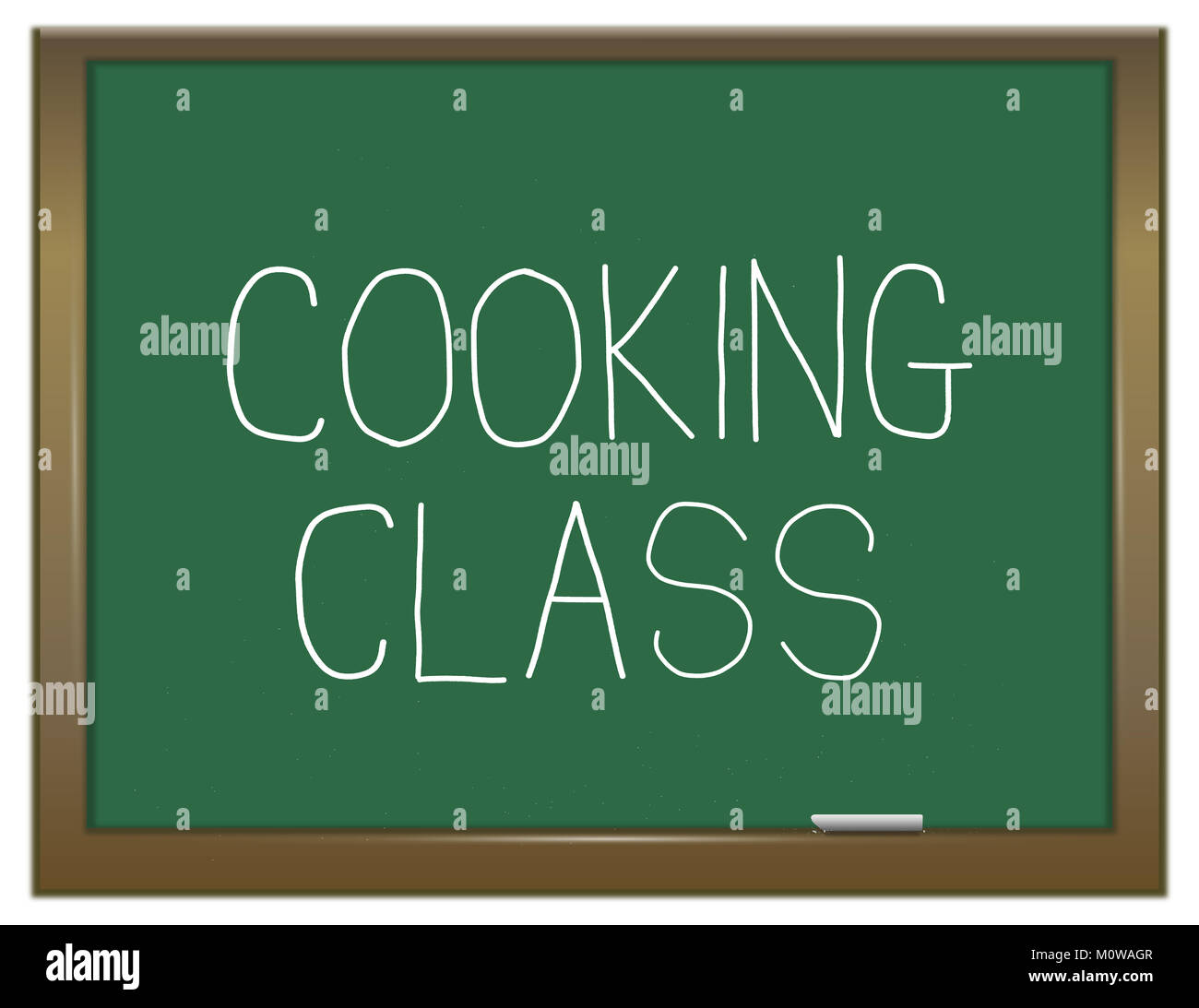 3d Illustration depicting a green chalkboard with a cooking class ...