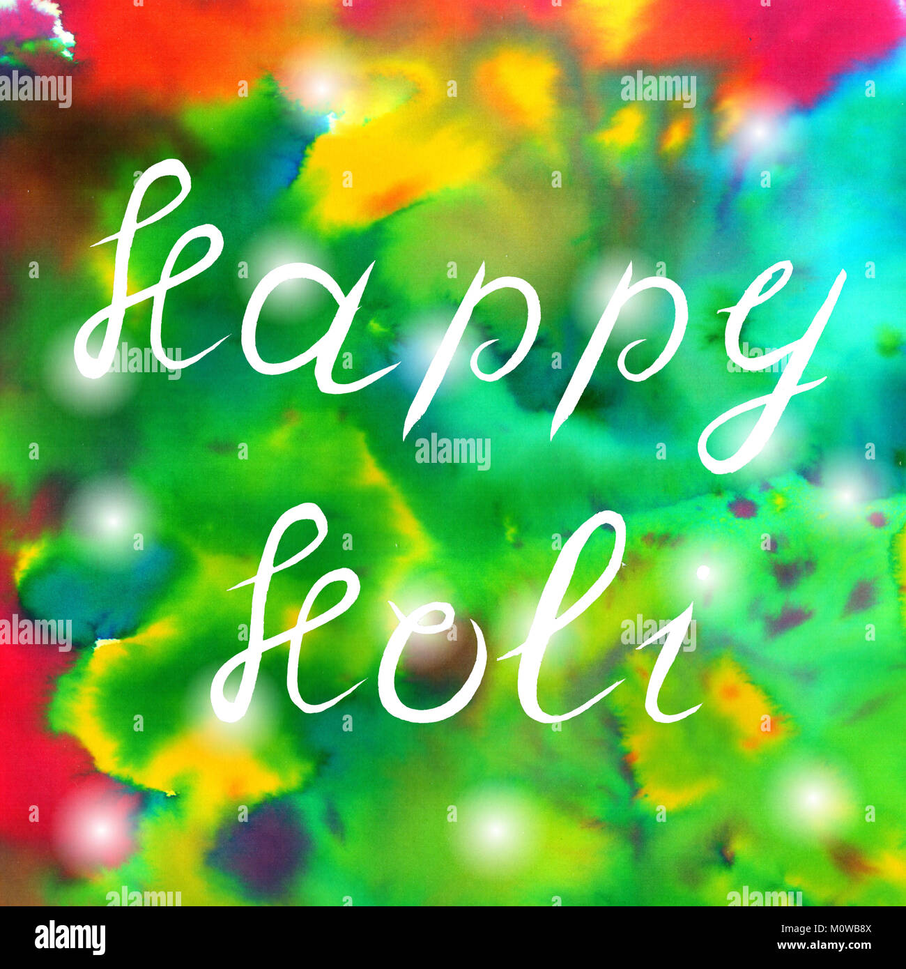 Happy Holi colorful green background. Bright colors. Sign manual ...
