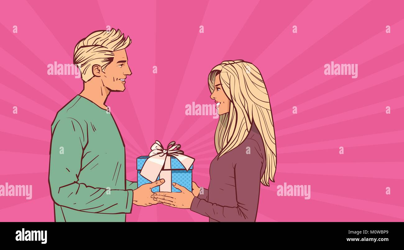 Girl give present Stock Vector Images - Alamy