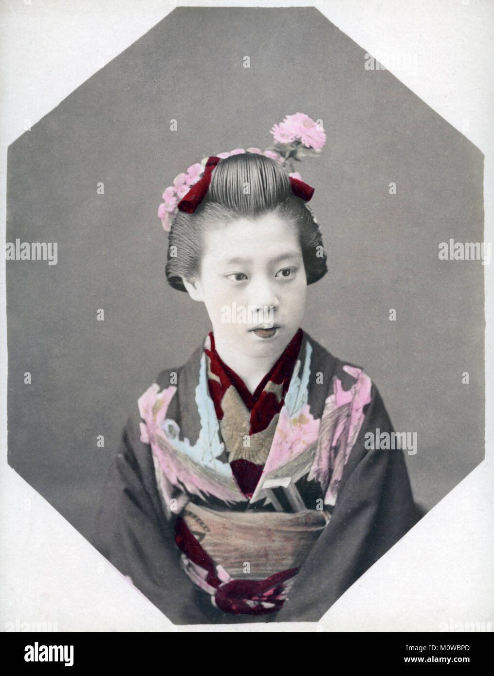 c. 1880s Japan - young woman with make-up and ornate hair Stock Photo ...