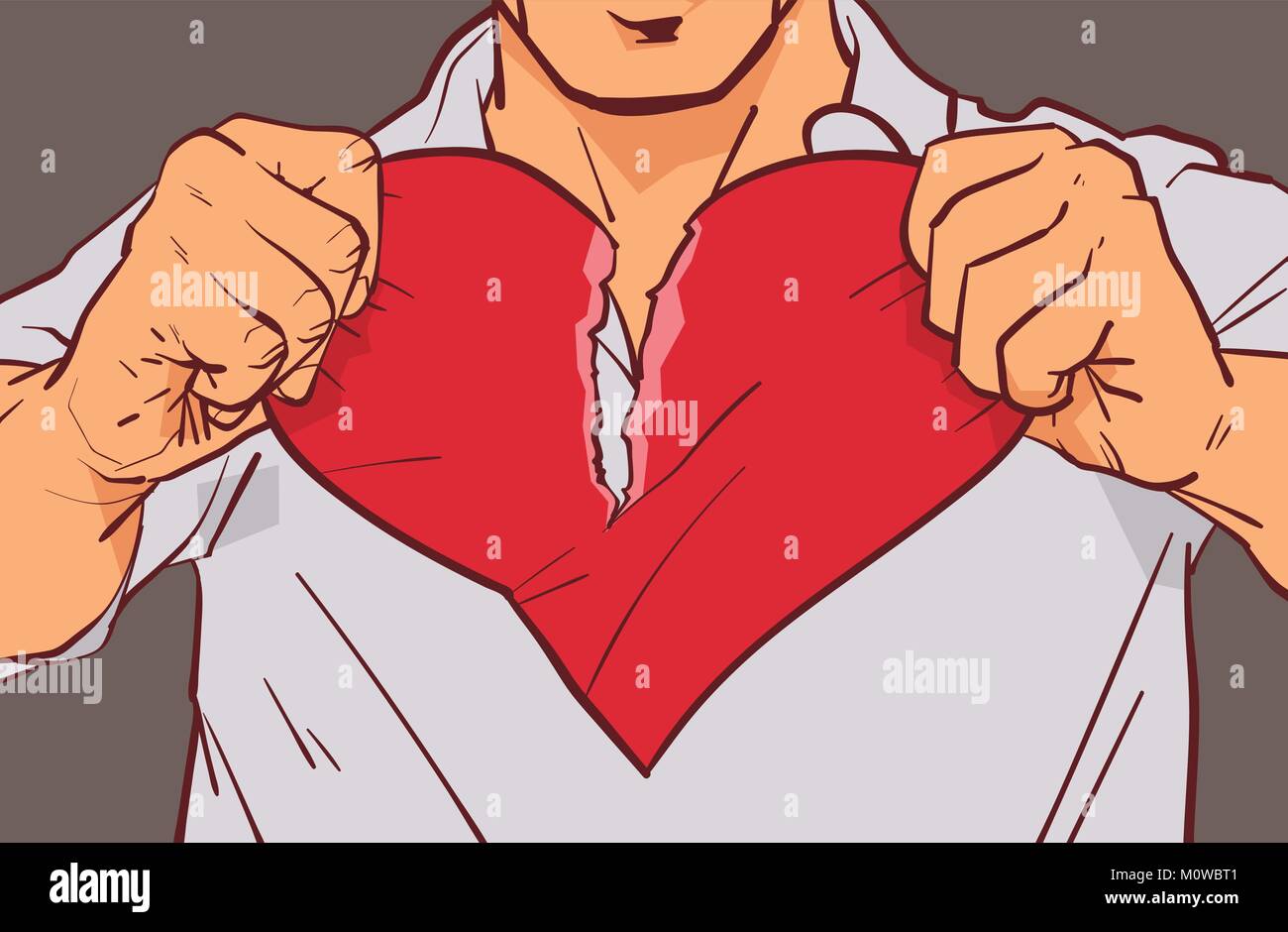 Closeup Of Man Hands Tearing Heart Shape On Grey Background ...