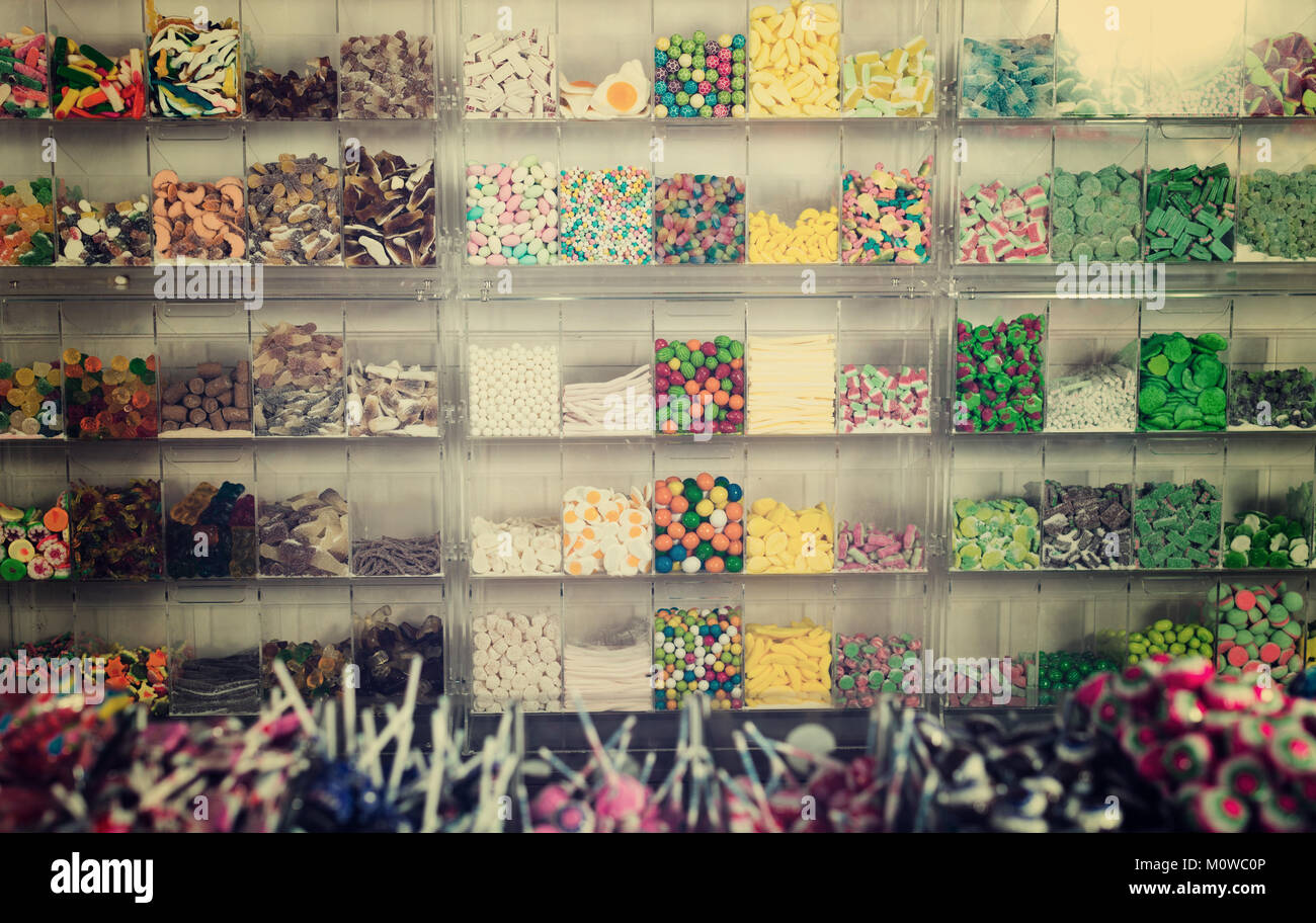 Sweets of different shapes and sizes selling in the store by weight ...