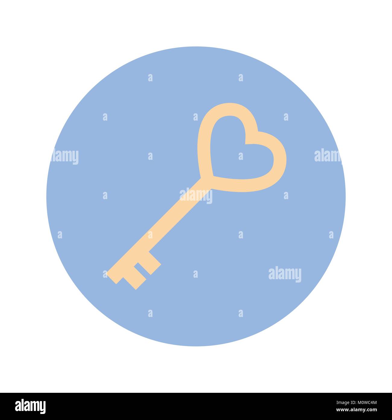 Golden Key In Heart Shape Icon On Blue Round Background Isolated Stock ...