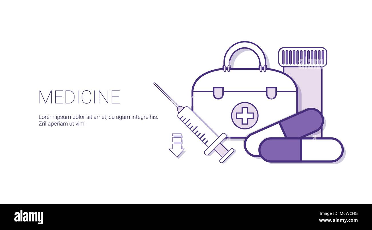 Medicine, Medical Treatment Concept Banner With Copy Space Thin Line ...