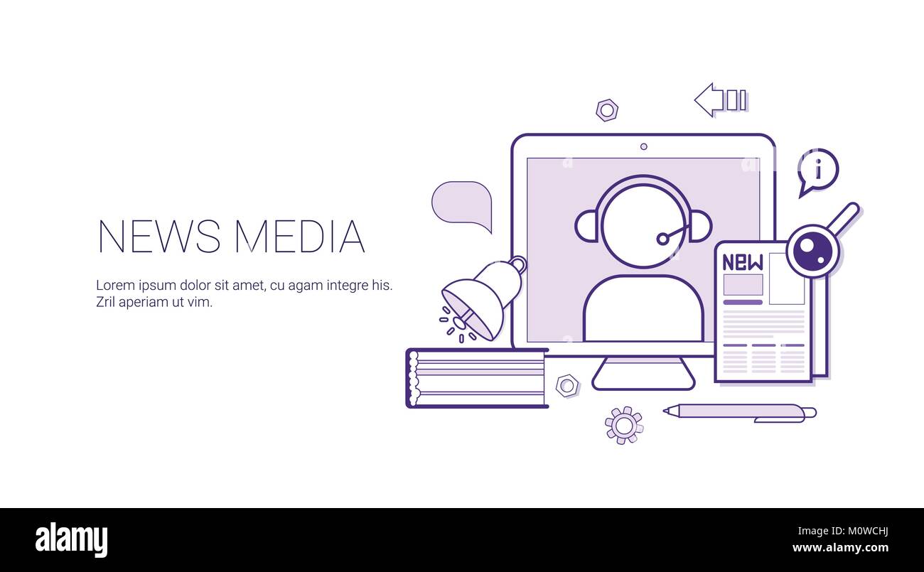 News Media And Press Concept Banner With Copy Space Thin Line Stock ...