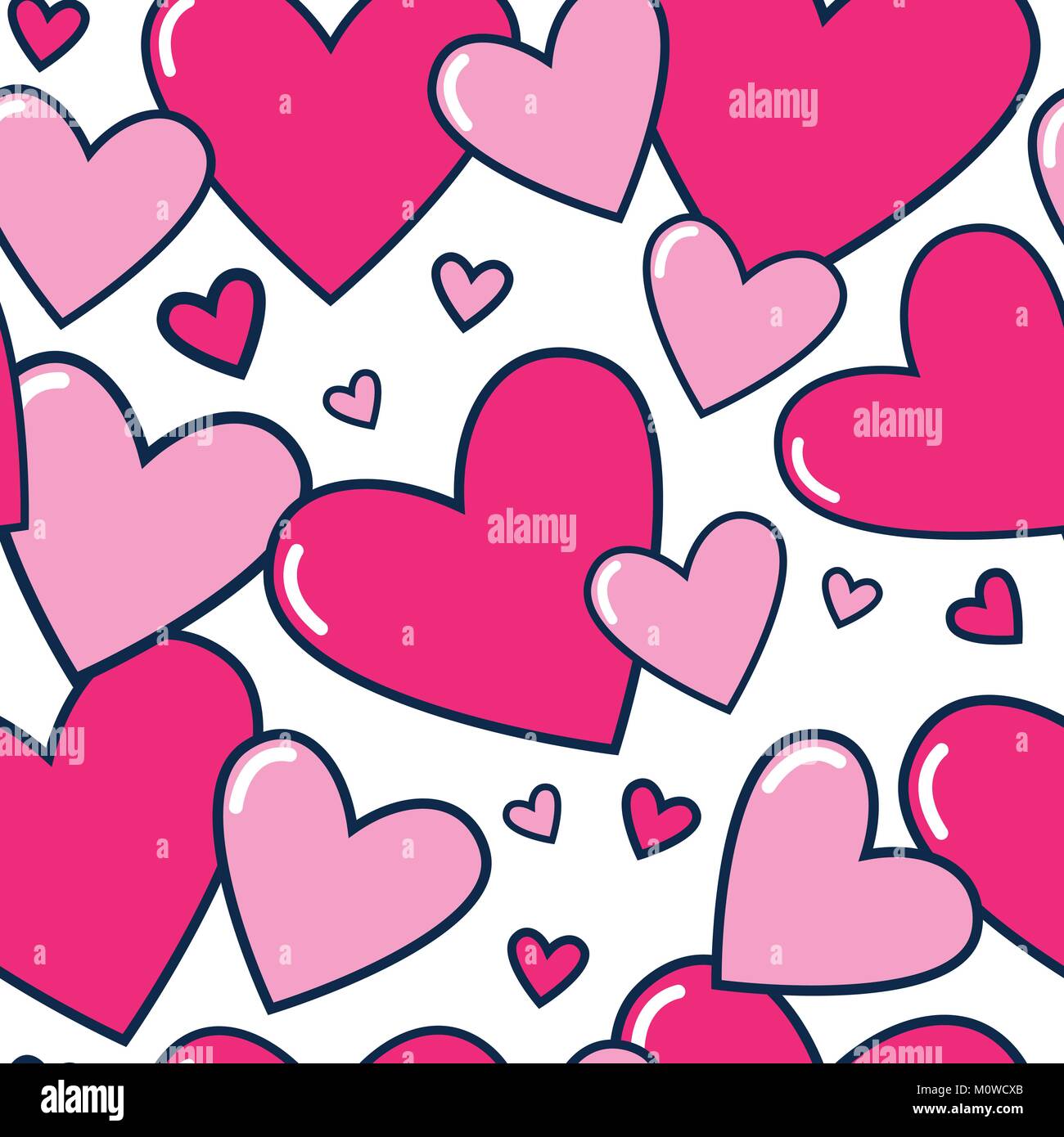 Seamless Pattern Pink Hearts On White Background Cute Valentines Day ...