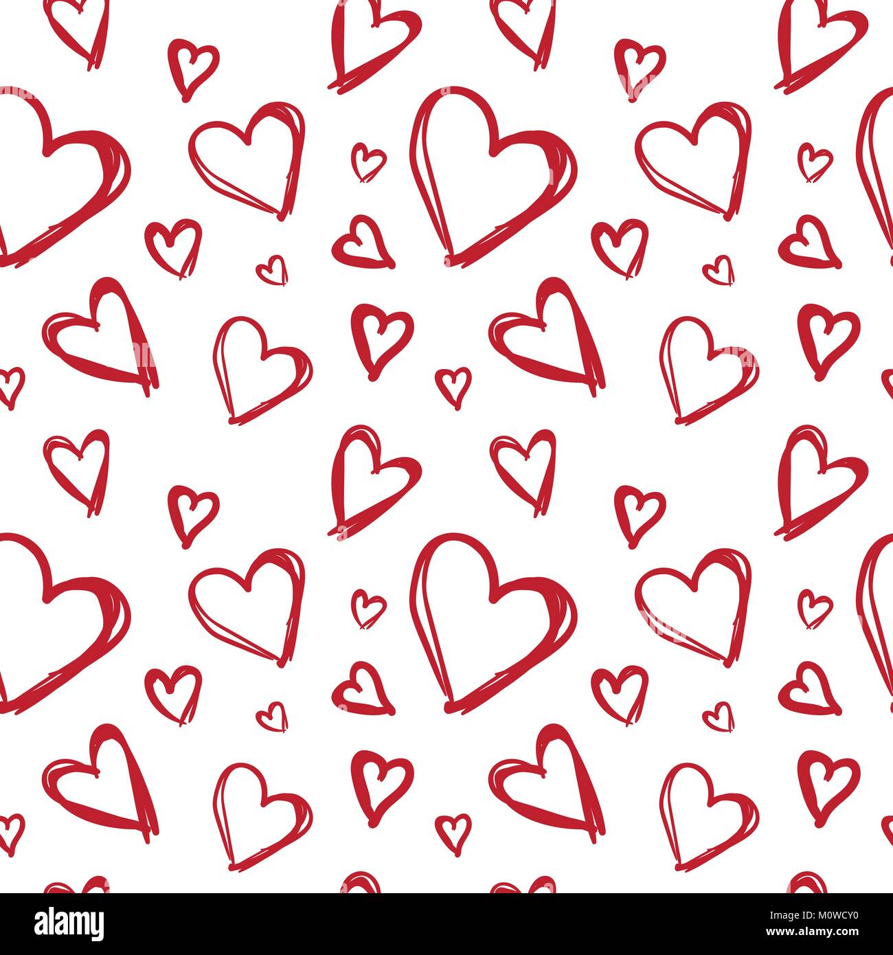 Seamless Pattern With Doodle Red Hearts Valentines Day Background Stock ...