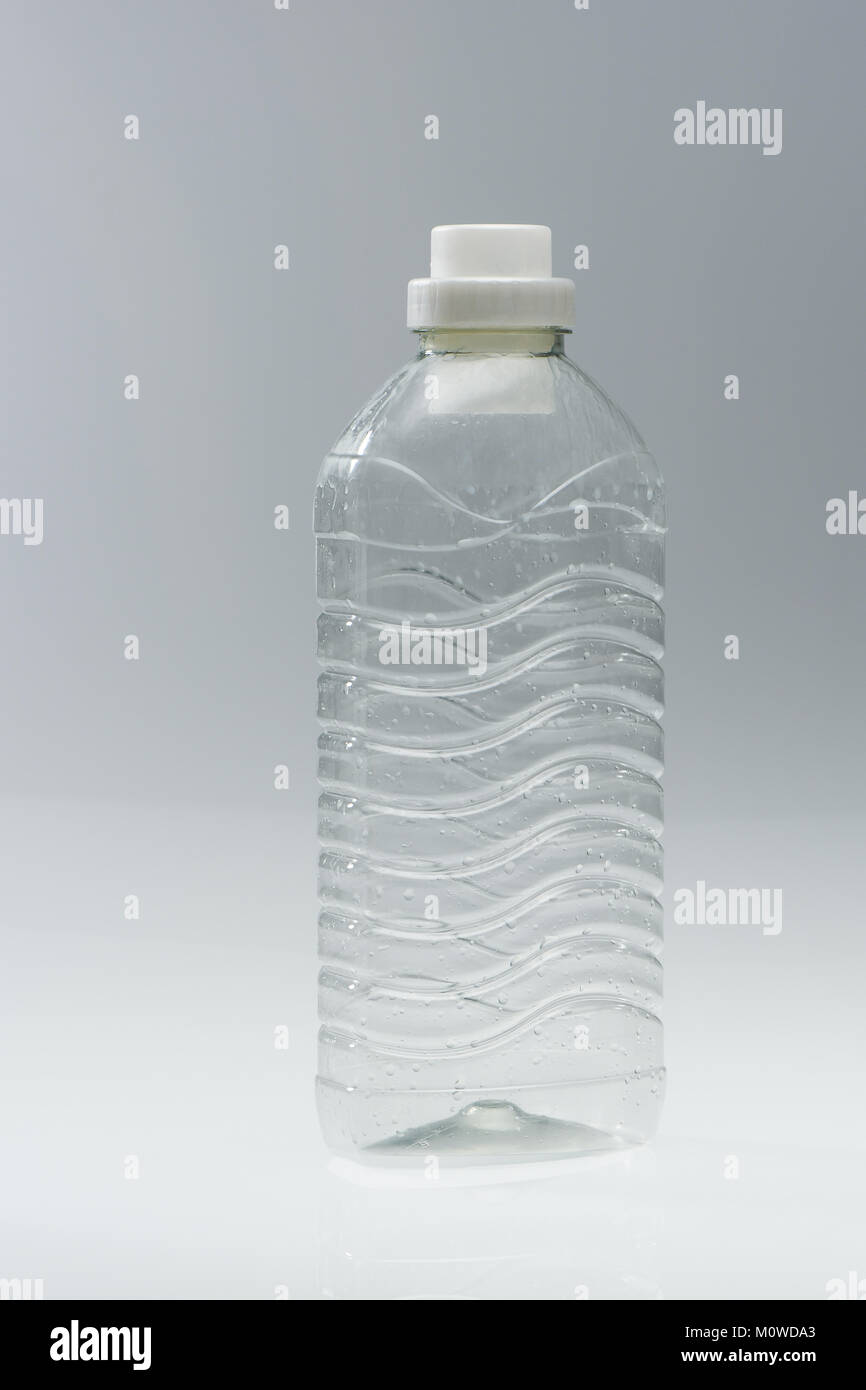 A range of plastic drinking bottles empty and non labelled ready for ...