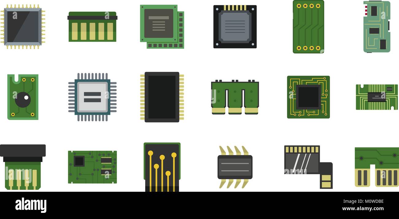 Micro chip icon set, flat style Stock Vector Image & Art - Alamy