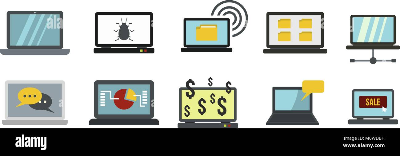 Laptop icon set, flat style Stock Vector Image & Art - Alamy