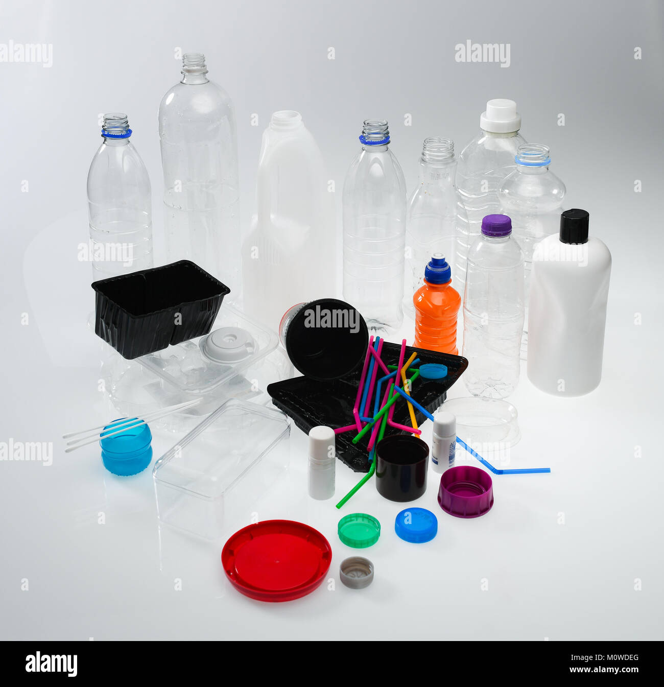 A selection of single use disposal plastic consumer items ready for ...