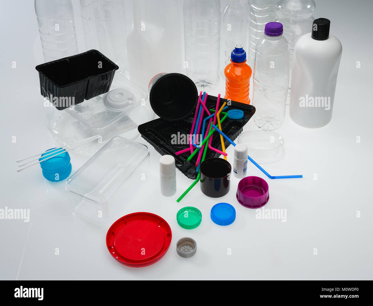 A selection of single use disposal plastic consumer items ready for ...