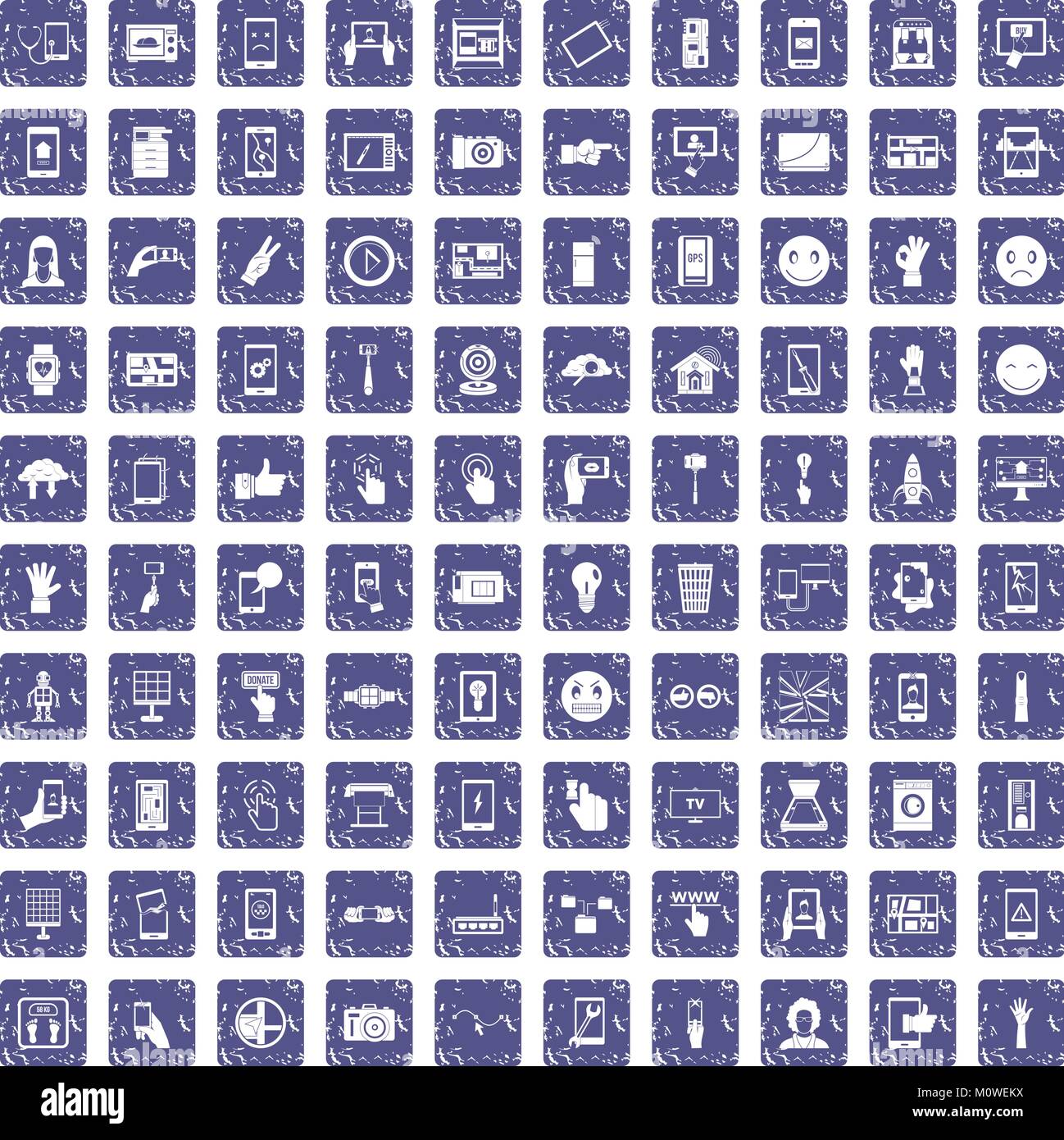 100 touch screen icons set grunge sapphire Stock Vector Image & Art - Alamy