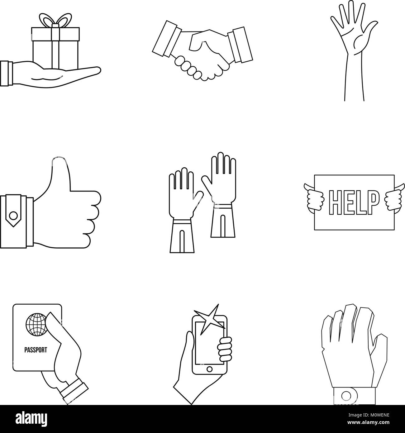 Hand over icons set, outline style Stock Vector Image & Art - Alamy