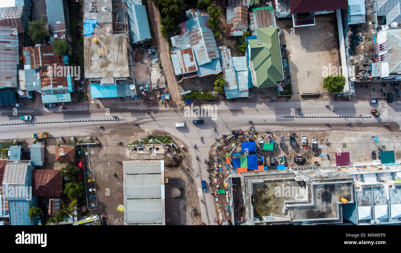 An intersection above the center of Tambolaka city, Sumba, NTT ...