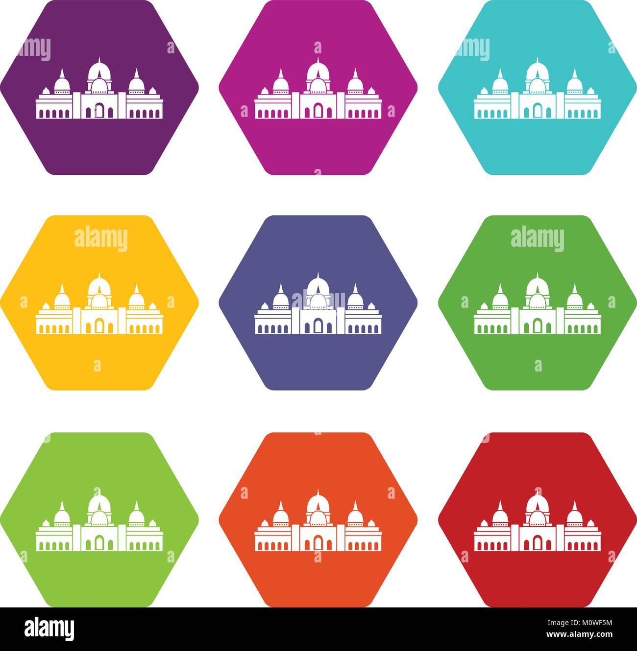 Sheikh Zayed Grand Mosque, UAE icon set color hexahedron Stock Vector ...