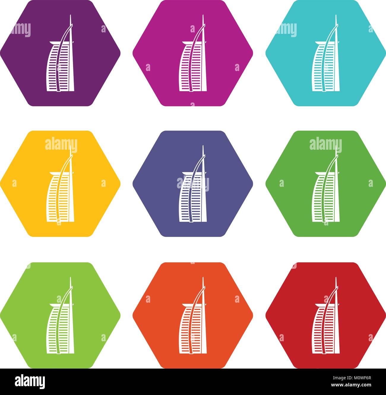 Hotel Burj Al Arab in United Arab Emirates icon set color hexahedron ...