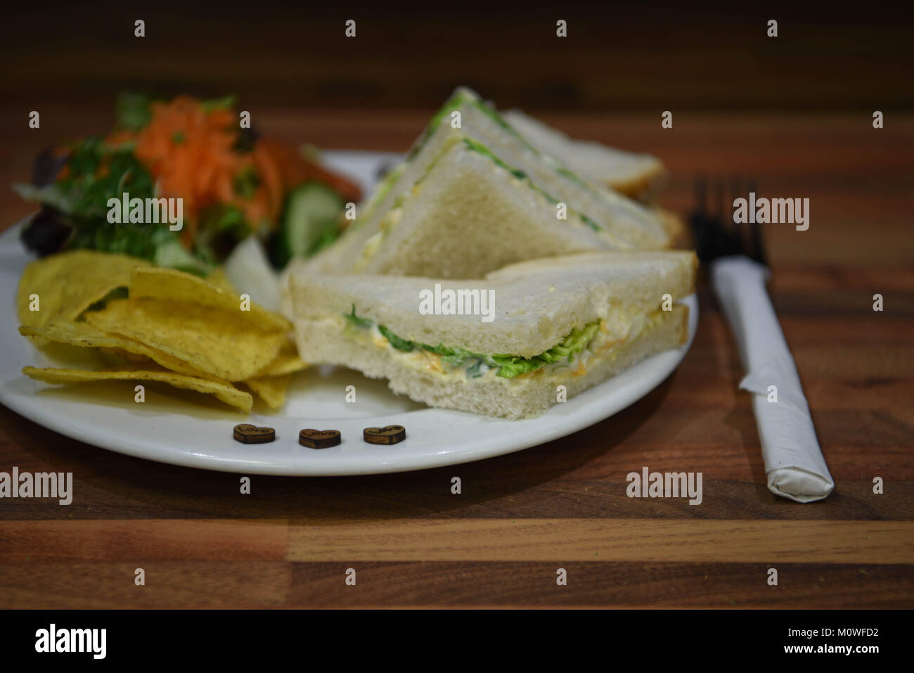 food photography of a lunchtime home made sandwich with white bread and ...