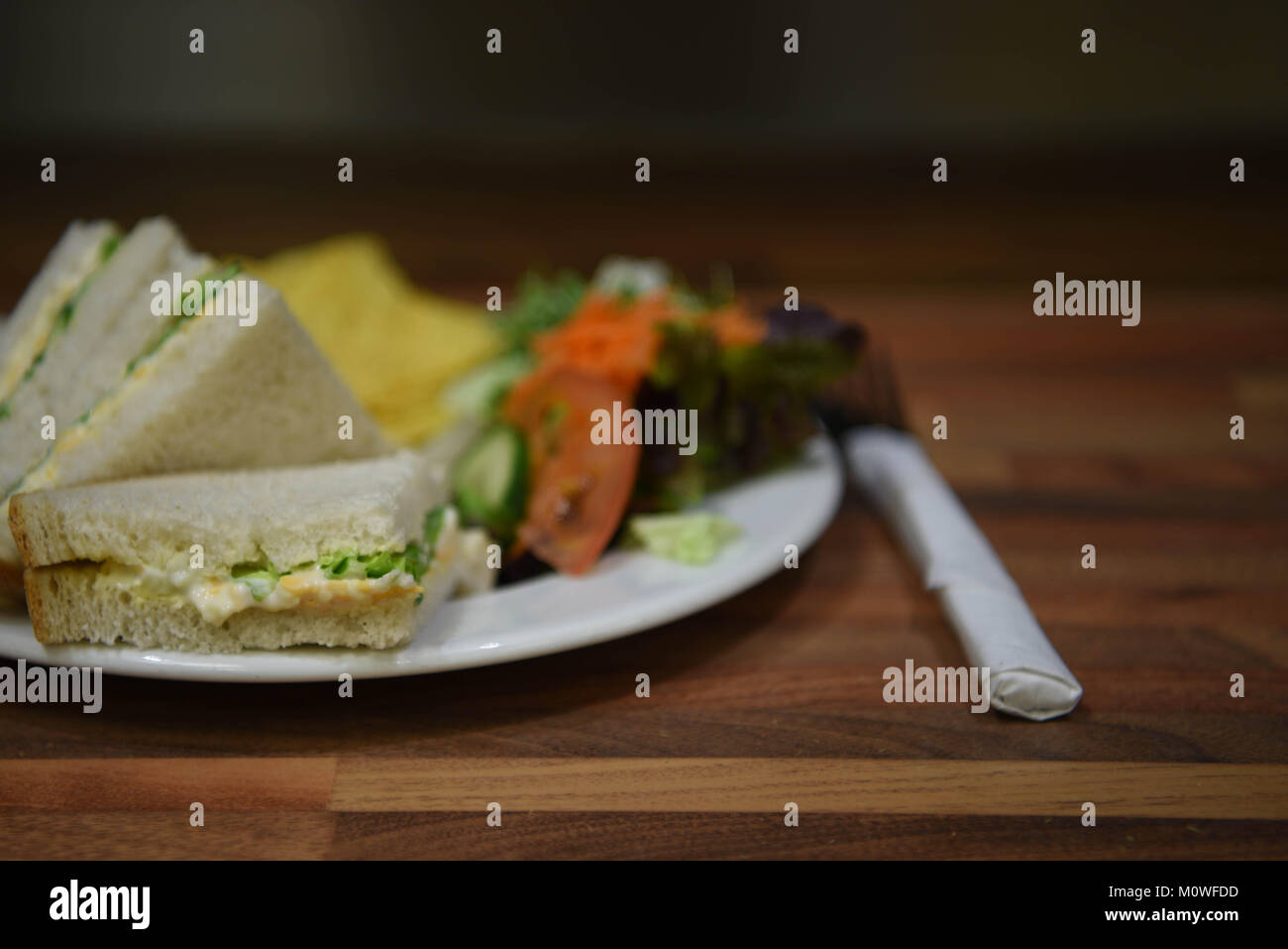 food photography of a lunchtime home made sandwich with white bread and ...