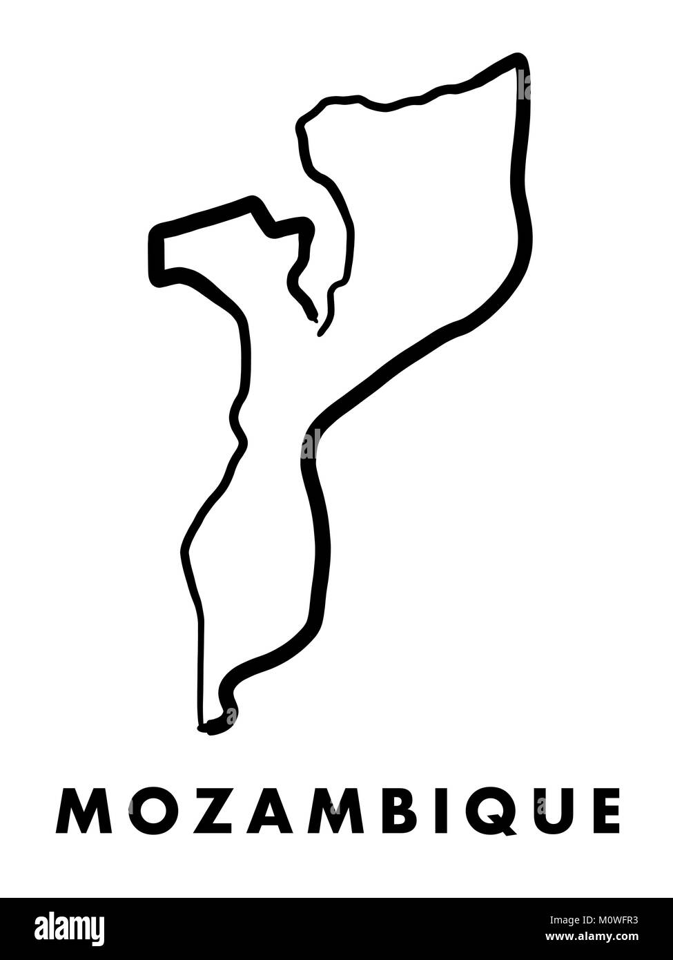 Mozambique simple map outline - smooth simplified country shape map ...