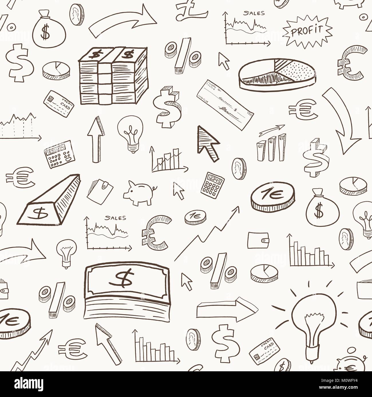 Business doodles - seamless pattern. Financial drawing illustration ...