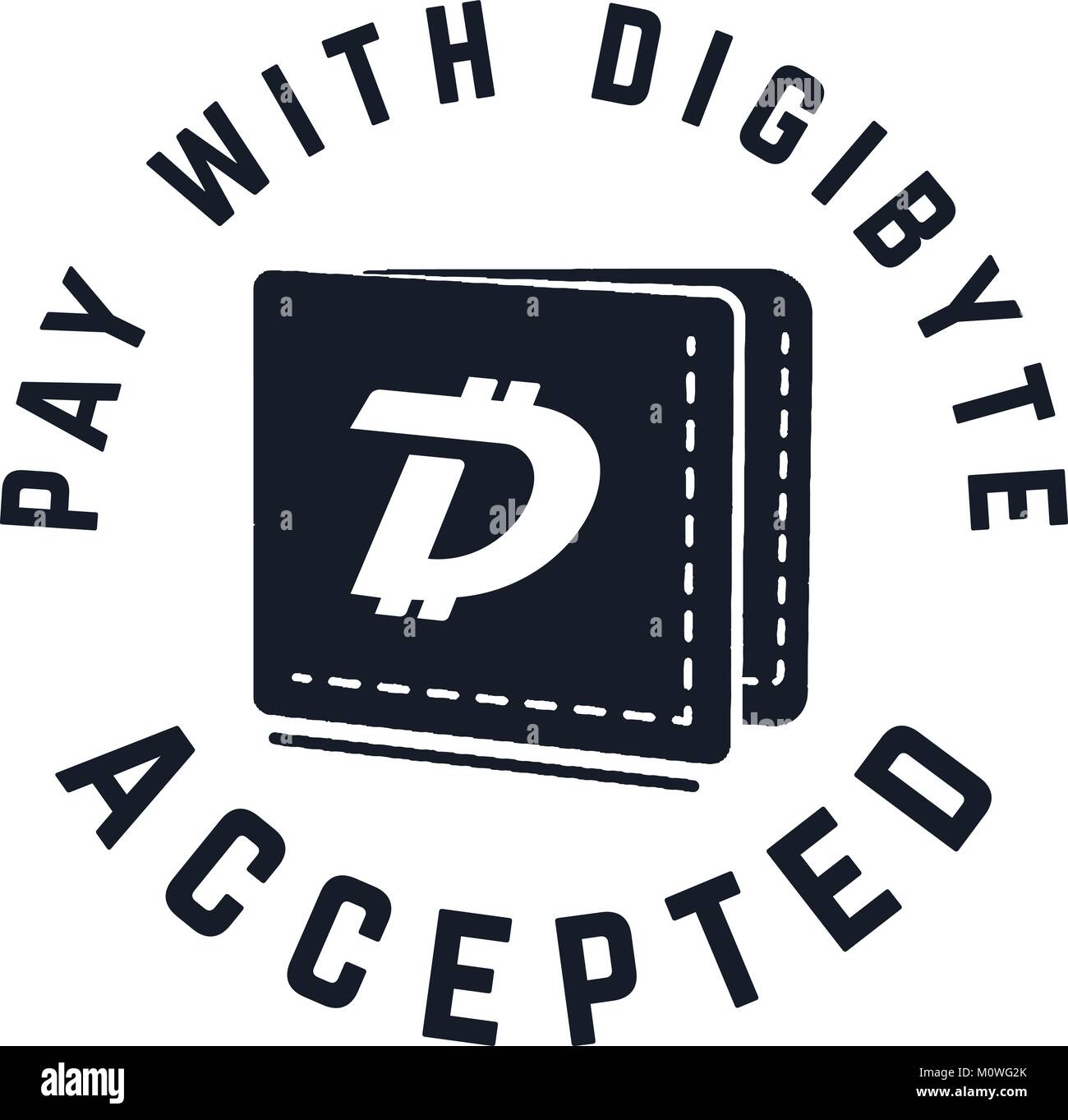 Digibyte digital asset accepted concept. DGB wallet. Vintage hand drawn ...