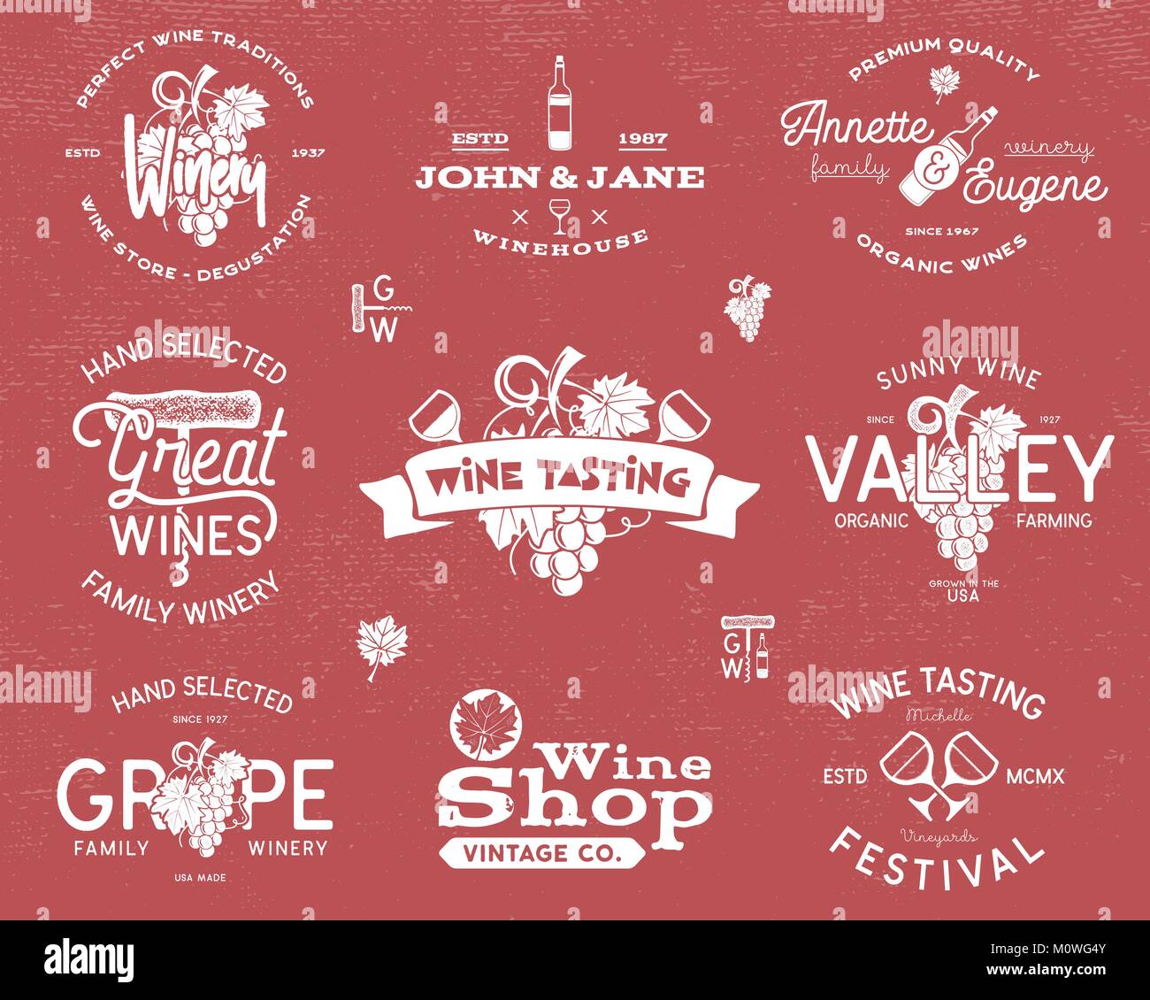 Wine logos, labels set. Winery, wine shop, vineyards badges collection ...