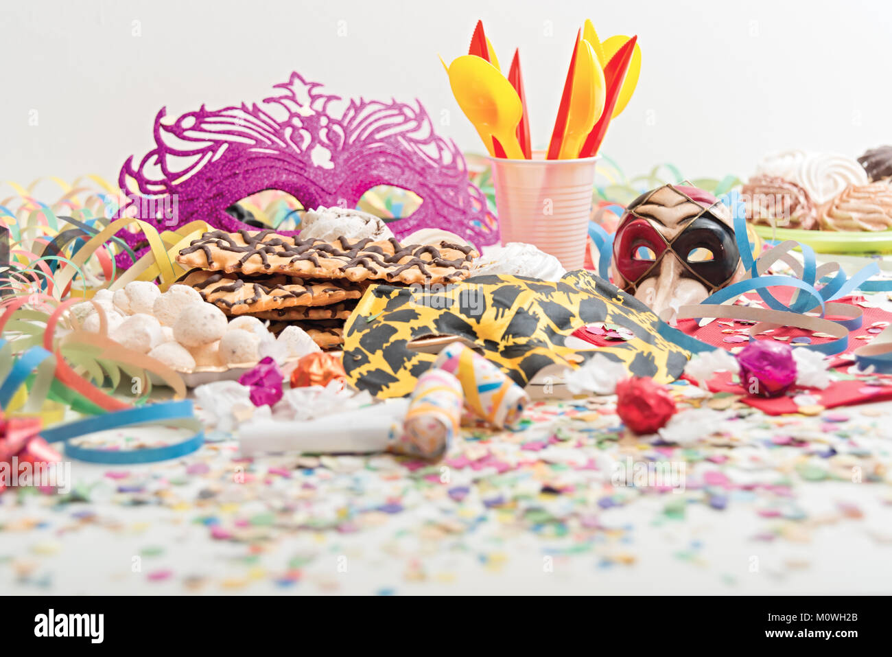 carnival pancakes with mask and confetti from above horizontal 2 Stock ...