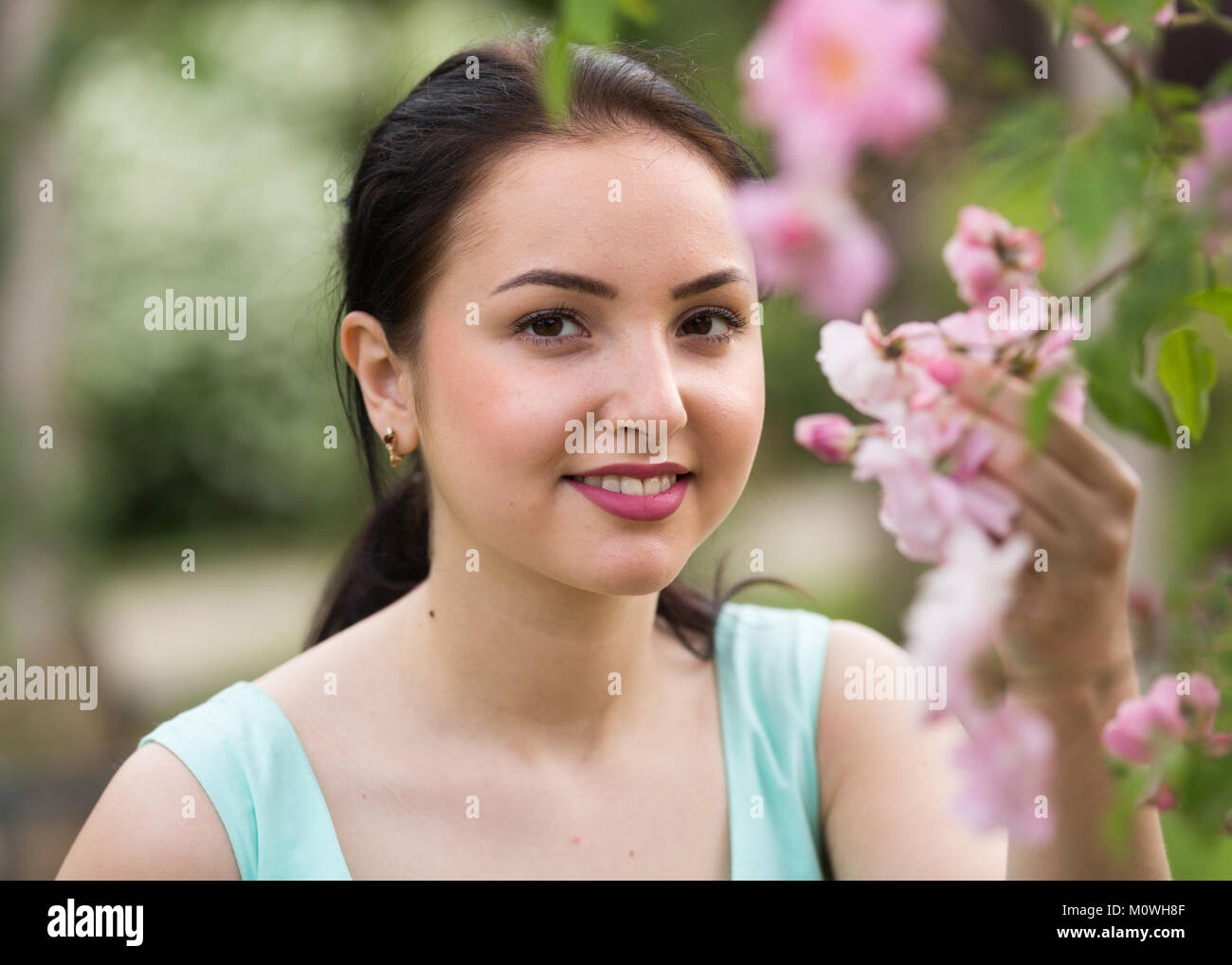 Summer happy smiling russian girl portrait outside in park Stock Photo ...