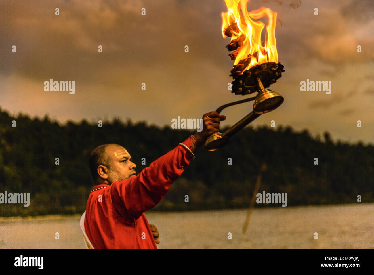 Rishikesh, Uttarakhand - August 03 2016: Priests in red robe in the ...
