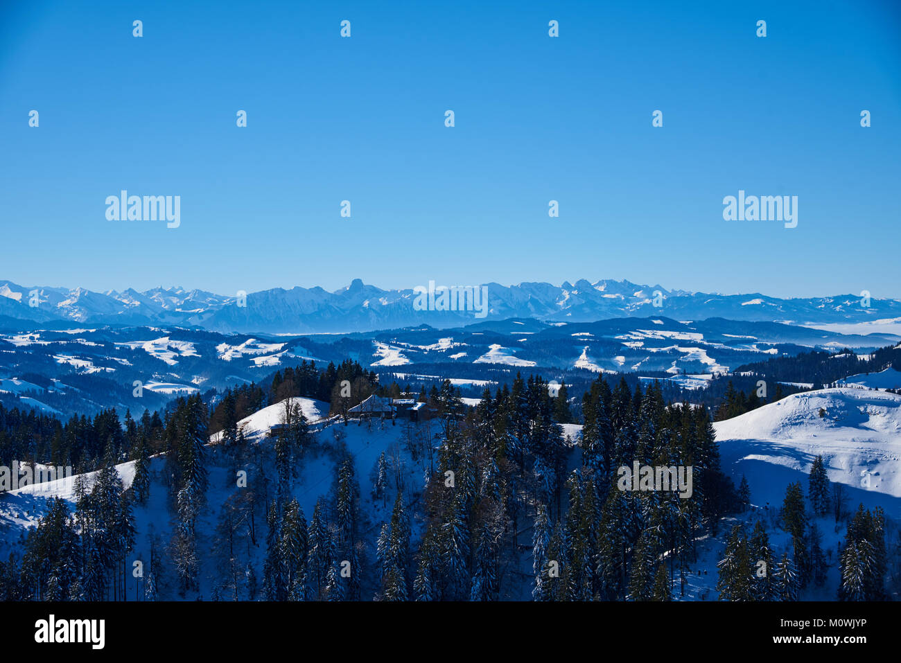 sunny winter day in the swiss mountains - Napf Emmental Stock Photo - Alamy