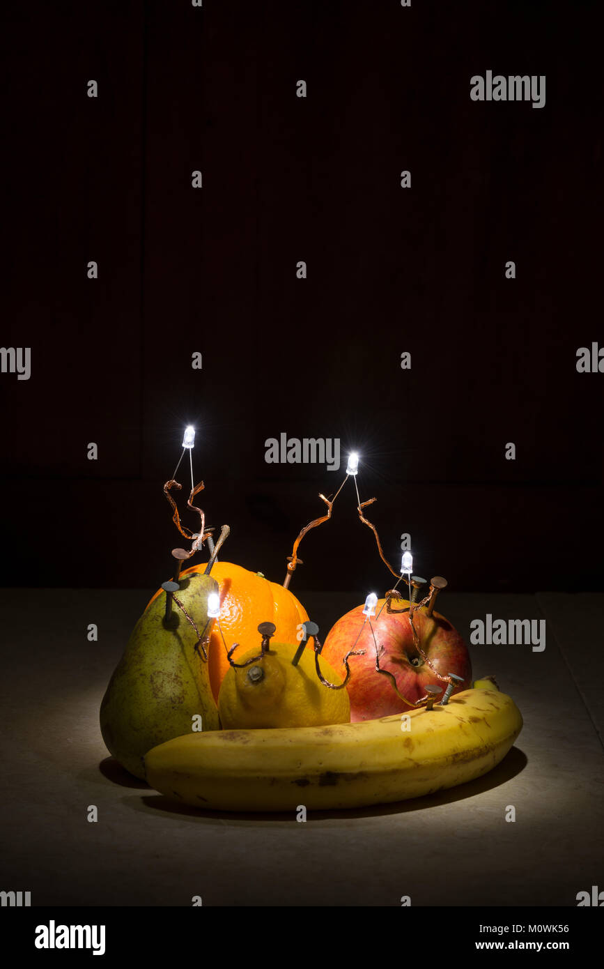 Five a day 5 fruit to provide energy power supply electricity ...