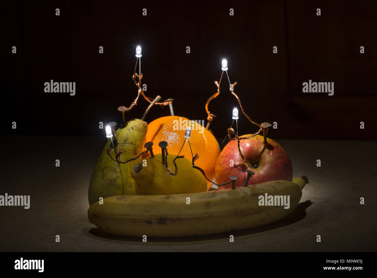 Five a day 5 fruit to provide energy power supply electricity ...